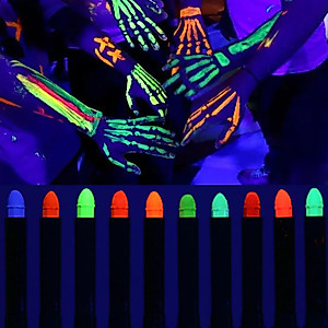 12 Color Glow in The Black Light Face & Body Paint,UV Neon Glow Fluorescent Face Paint Crayons for Halloween Club Makeup Xmas Glow Party