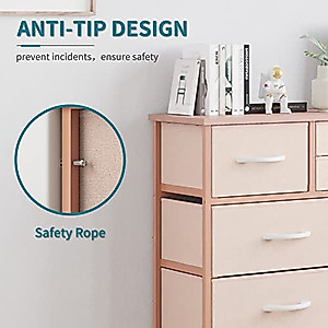 LUMTOK 10-Drawer Dresser, Fabric Storage Dressers Drawers for Bedroom, Hallway, Nursery, Closets, Steel Frame, Wood Top, Easy Pull Handle (Rose Gold)