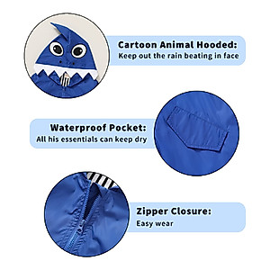 Toddler Baby Boy Girl Shark Raincoat Cute Cartoon Hoodie Zipper Coat Outfit (Blue, 3T)