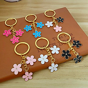 Meimimix Flowers Charms Enameled Keychain Chain Tassel Keyring For Women Girls Purse Bag Accessories Jewellery (Pink)