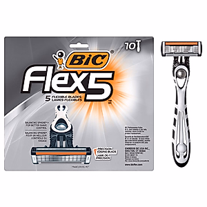 BIC Flex 5 Disposable Razors for Men, Long-Lasting 5-Blade Razors For a Smooth and Comfortable Shave, Shaving Razors, 10 Count
