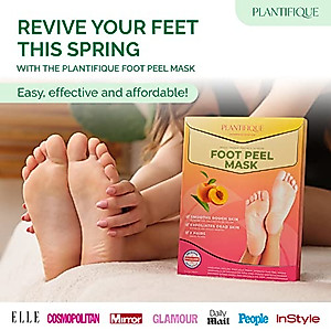 PLANTIFIQUE Foot Peel Mask with Peach 3 Pack Peeling Foot Mask Dermatologically Tested - Repairs Heels & Removes Dry Dead Skin for Baby Soft Feet - Exfoliating Foot Peel Mask for Dry Cracked Feet