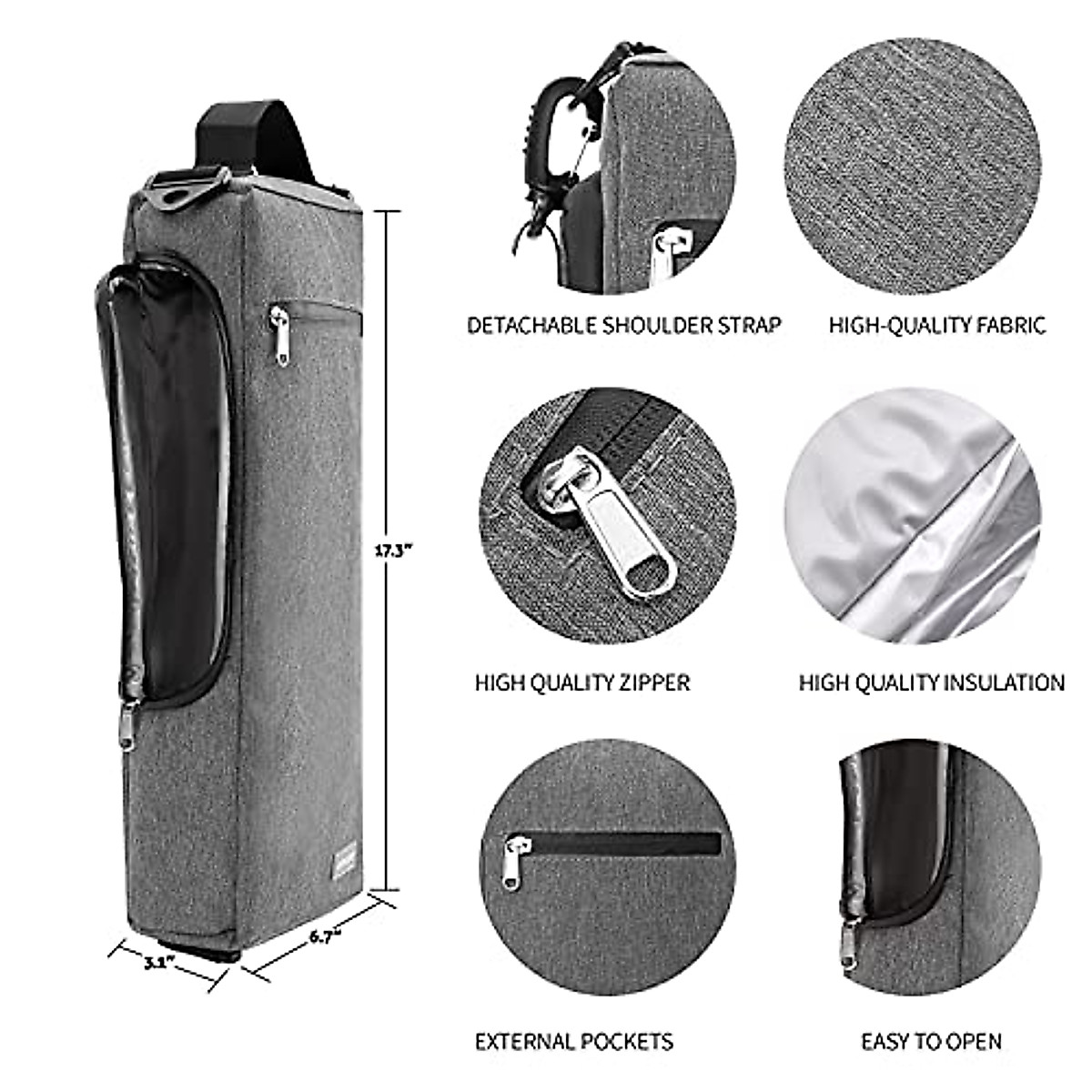 OSPUORT Golf Cooler Bag Waterproof Insulated with Detachable Shoulder Strap - Hold 6 Pack of Cans or Two Bottles of Wine (Grey)