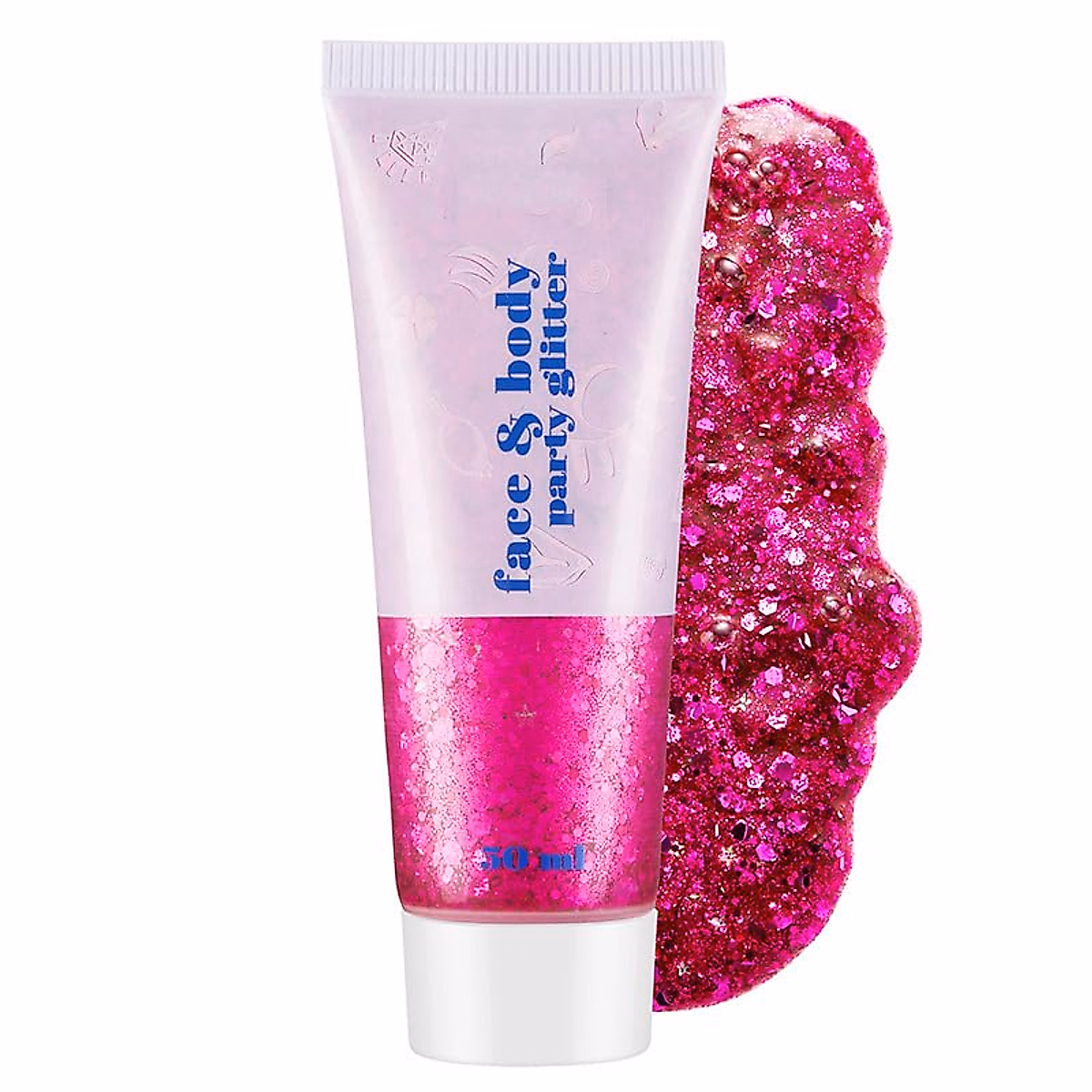 CCbeauty Hot Pink Body Glitter,Face Glitter Gel,Singer Concerts Music Festival Rave Accessories,Sequins Glitter Face Paint,Chunky Glitter for Eye Lip Hair,Sparkling Holographic Gel for Women,50ml