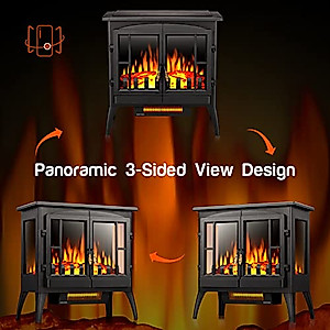 Xbeauty Electric Fireplace Stove, Freestanding Fireplace Heater with Realistic Flame, Indoor Electric Stove Heater, Portable, Infrared, Thermostat, Overheating Safety System, 1000W/1500W(23 Inch)