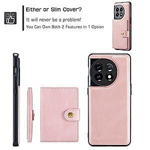 Asuwish Phone Case for OnePlus 11 One Plus 11 5G Wallet Cover with Tempered Glass Screen Protector and Credit Card Holder Stand Leather Cell Accessories On 1Plus 1 + Plus11 1+11 Eleven Women Men Pink