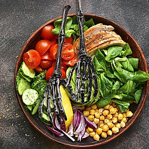 Skeleton Hands 2pcs Salad Spoon Skeleton Hand Spoon Skull Claw Spoon Hallowen Party Tableware Funny Pasta Fork for Halloween Party Favors Plastic Salad Tongs