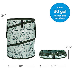 Camco Pop-Up Utility Container | Features Heavy Duty Liner & Zipper Close Lid | Holds 30-Gallon Kitchen-Size Trash Bags | Stands 2-Ft Tall & Collapses for RV Storage and Organization (42996)