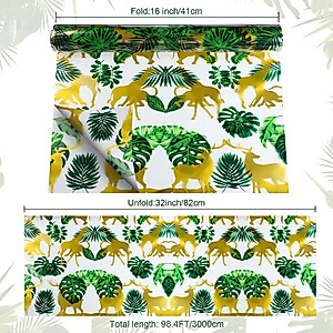 Geyee Safari Cellophane Wrap Roll with Pull Bows and Ribbons 98 Feet x 32 Inches Cellophane Wrap Jungle Animal Gift Wrapping Paper for Jungle Safari Baby Shower Birthday Summer Party Supplies