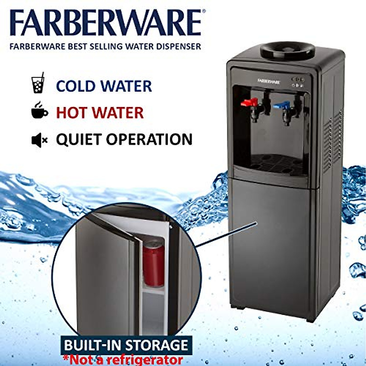 Farberware FW29919 Freestanding Hot and Cool Water Cooler Dispenser, Black