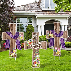 Marsui 3 Pcs Easter Decorations Easter Signs for Yard He Is Risen Sign Religious Easter Yard Sign Easter Outdoor Decorations Waterproof Easter Cross Lawn Stakes for Home Garden Easter Party (Classic)