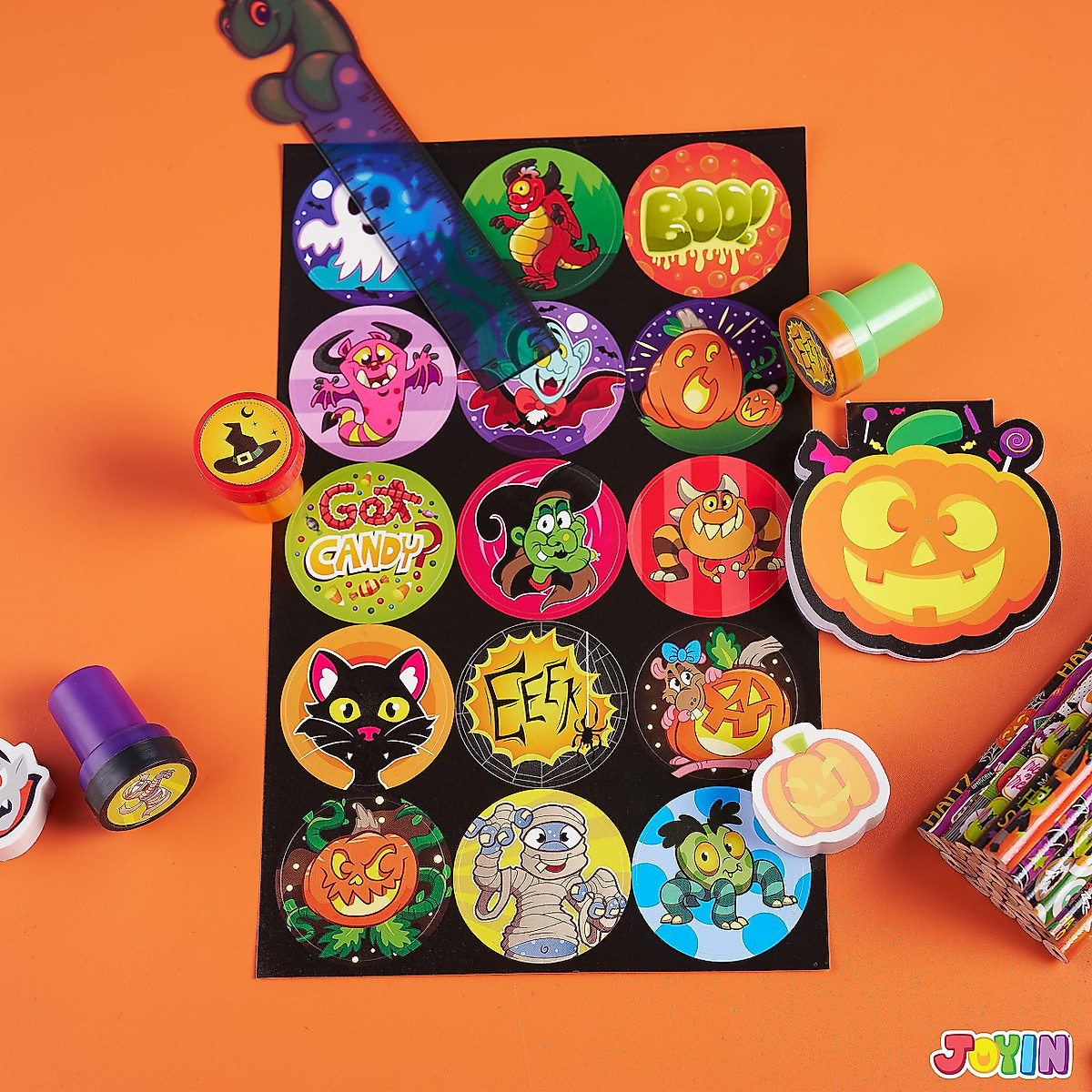 JOYIN 168PCS Halloween Stationery Set, Art Set for Kids' Birthday Gifts, 24 Pack Halloween Themed Stationery Set, Halloween Class Exchange, Party Favors Carnival Game Prizes, Halloween Stationery Gift