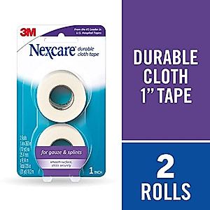 Nexcare Durable Cloth Tape, Woven Tape, Securely Holds Bulky Wound Dressing - 1 In x 10 Yds, 2 Rolls of Tape