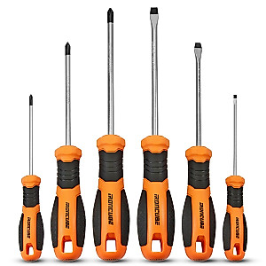 IRONCUBE 6 PCS Magnetic Tips Screwdriver Set, Phillips/Slotted Heads, Comfort Grip, Durable CR-V Steel, Multi-Spec for tightening screws fastener, gifts for men father or DIY lover