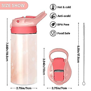 Kigai Flowers Butterfly Pink Kids Water Bottle, Insulated Stainless Steel Water Bottles with Straw Lid, 12 oz BPA-Free Leakproof Duck Mouth Thermos for Boys Girls