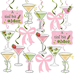 A Tiny Bit Older Birthday Party Hanigng Swirl Decorations, Martini Bow Party Decor, Tini Bar Party Ceiling Streamers for Girls Martini Birthday Party, Martini Bachelorette Bridal Shower Party Supplies