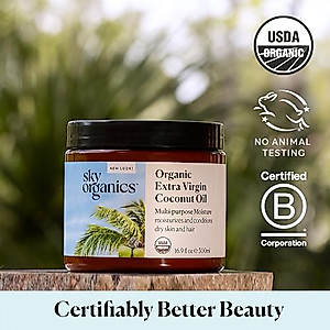 Sky Organics Organic Extra Virgin Coconut Oil for Hair & Skin, 100% Pure & Cold Pressed USDA Certified Organic to Moisturize, Soften & Nourish, 16.9 fl. Oz