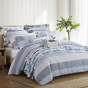 Levtex Home - Sand Stripes Blue Duvet Cover Set - King Duvet Cover (106 x 94in.) + Two King Pillow Shams (36 x 20in.) - Jaquard Stripe - Grey, Chambray, Blue, White - Cotton