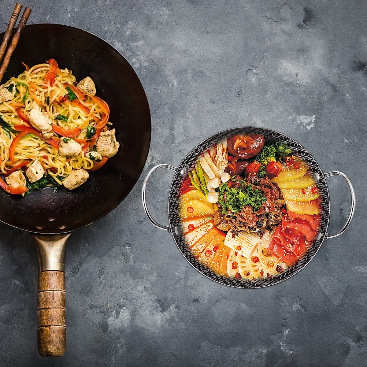 Hemoton Ramen Cooker 1pc Small Hot Pot Travel Steel Wok Anti-Scratch Stainless Steel Non Stick Frying Pans