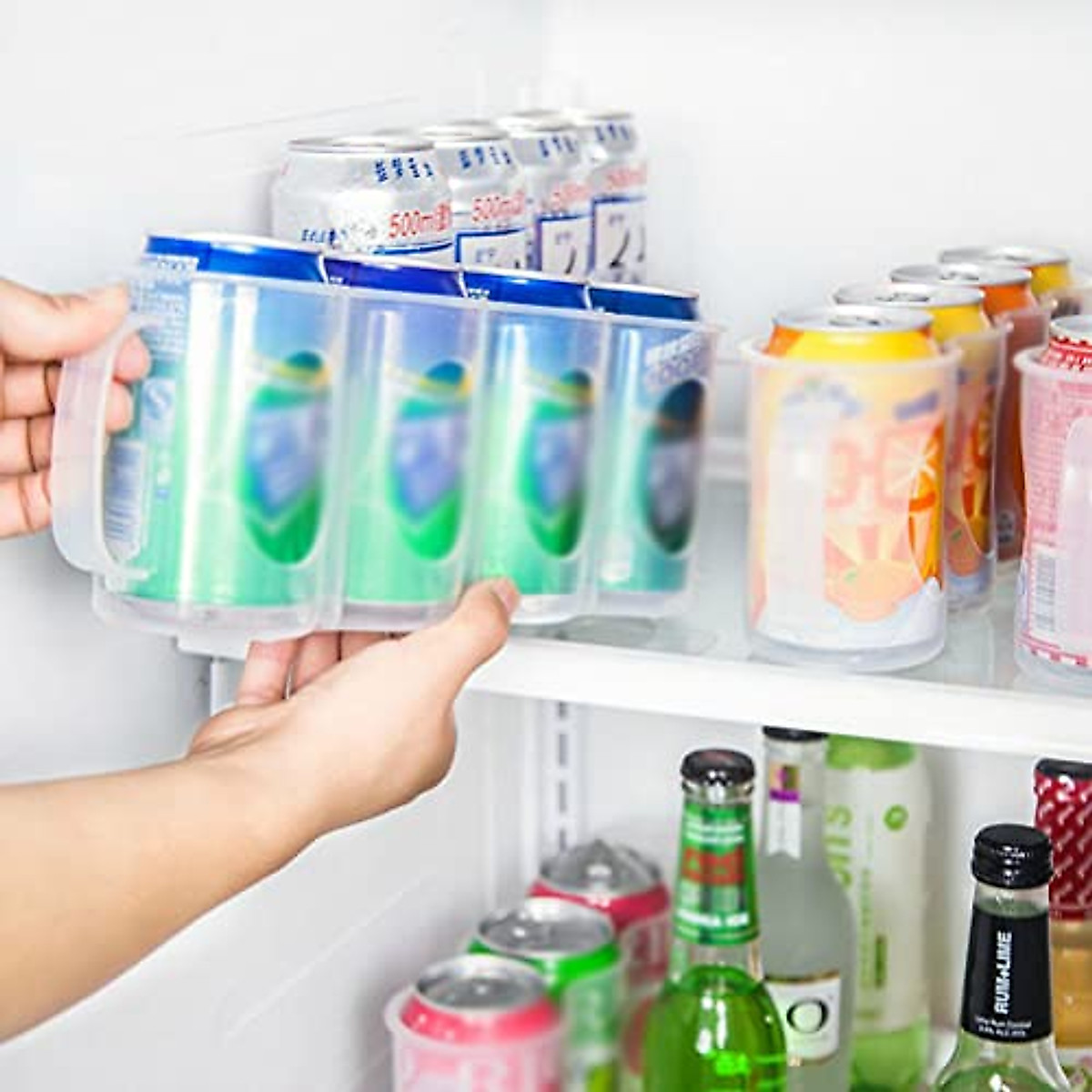 cenryusa 4-Compartment Portable Soda Can Organizer for Refrigerator Food-Grade Plastic Drink Can Dispenser Fridge Soda Can Holder for Home Kitchen Saving Space