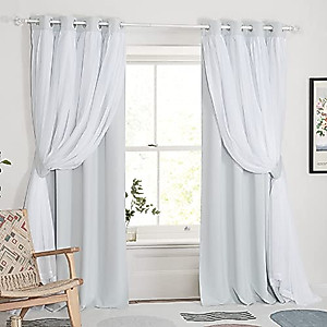 PONY DANCE Double Layer Curtains - White Curtains 84 inches Long with Sheer Overlay Nursery Panels for Bedroom/Living/Dining Room, 52 W by 84 L, Greyish White, 2 Pieces