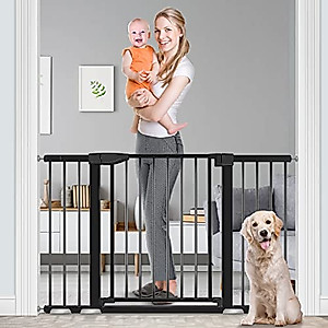 Baby Gate for Doorways and Stairs, RONBEI 51.5" Auto Close Safety Baby Gate for Kids and Pets, Extra Wide Child Gate Dog Gates for The House, Heavy Duty Metal Walk Through Door (Black)