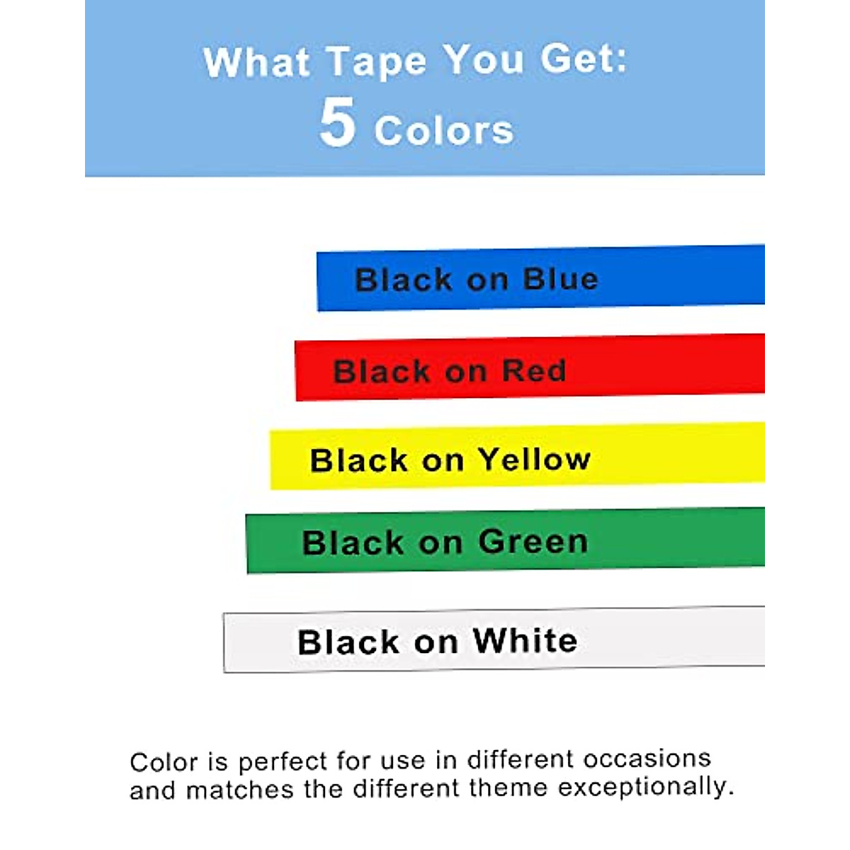 Aitaperste Compatible Color Tape Replacement for Brother TZe TZ 12mm 0.47 inch Laminated Compatible with P Touch Label Maker PT-D210 H110 PT-PP700 D202, White Red Blue Yellow Green 26.2 Feet, 5 Pack