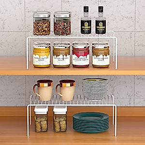 GEDLIRE Kitchen Cabinet Shelf Organizer Set of 5, Large (15.7 x 9.4 inch) Metal Wire Pantry Storage Shelves, Dish Plate Racks for Cabinets, Freezer, Counter, Cupboard Organizers and Storage, White