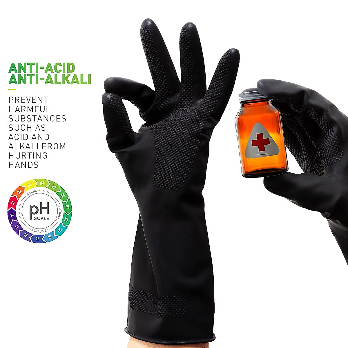 ThxToms Dishwashing Gloves, 3 Pairs Reusable Latex Cleaning Gloves for Housework, Kitchen, Bathroom, Extra Large, Black