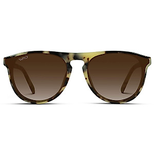 WMP Eyewear - Modern One Bridge Large Round Sunglasses (Beige Tortoise Frame/Gradient Brown Lens)