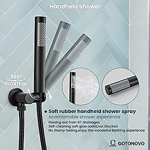 gotonovo Shower System,Bathroom Shower Faucet with 10 Inch Round Shower Head Wall Mount,Luxury Shower Combo Set with Cylindrical Handheld,Shower Trim Kit Rough-in Valve Included,Matte Black