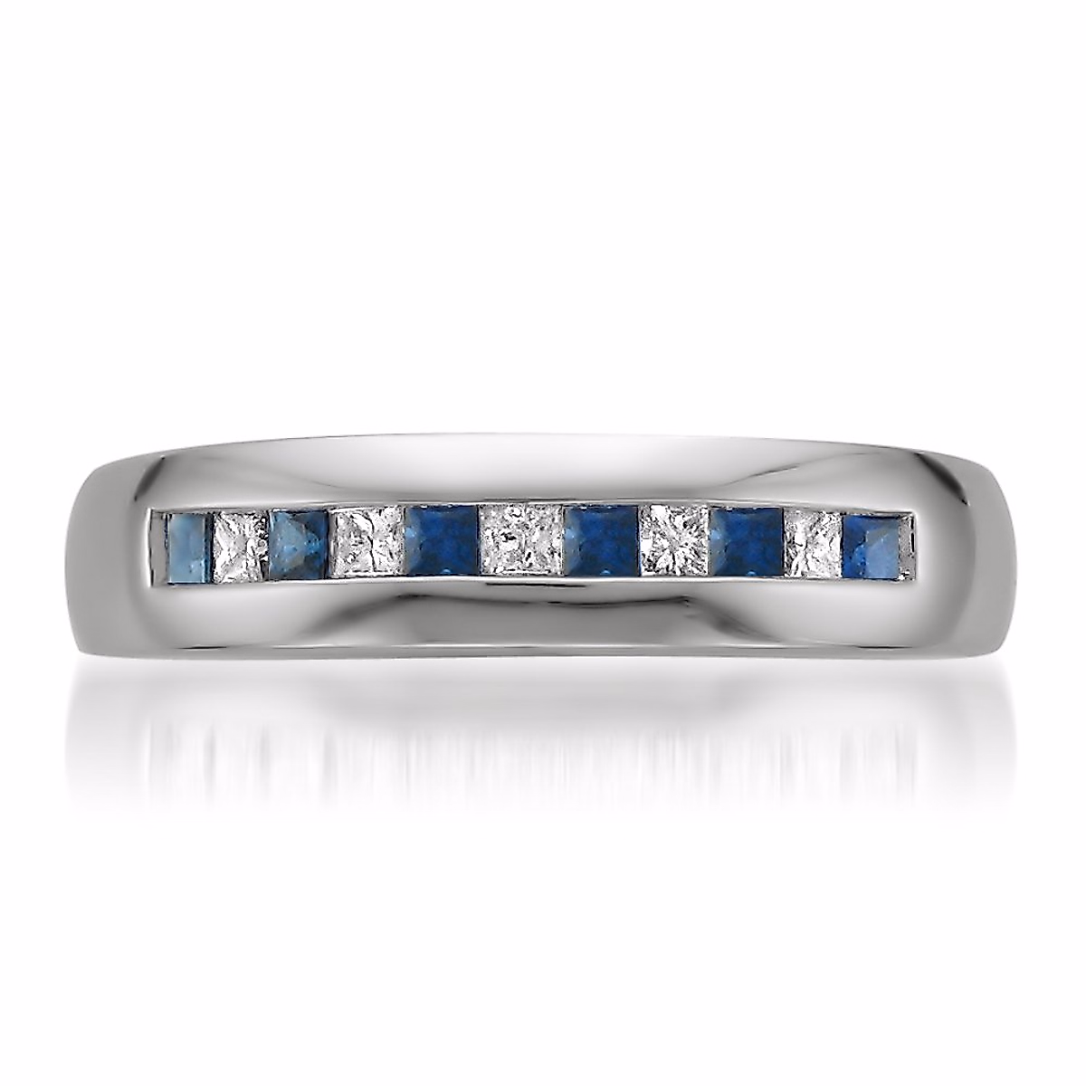 Beyond Brilliance 1/2 Carat Diamond, Channel Set 14K White Gold Princess Cut Diamond & Blue Sapphire Wedding Band Finger Ring for Men (I-J, I1-I2) Natural Diamond Fine Jewelry | Gift Box Included Size-11.5