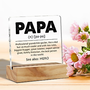 Gifts for Papa Grandpa Grandfather, Papa Definition Desk Decor Acrylic Desk Plaque Sign with Wood Stand Home Office Desk Sign Keepsake Father's Day Present
