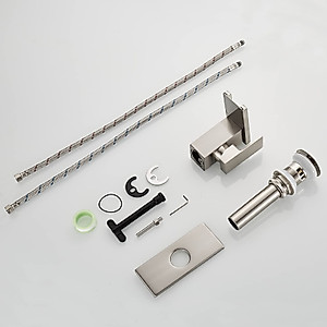 Skybathjoy LED Bathroom Sink Faucet Waterfall with Drian Assembly 1 Hole Brushed Nickel Single Hole Handle RV Bath Vanity Faucets for Sinks 1 Hole Water Supply Lines, Stainless Steel Spout