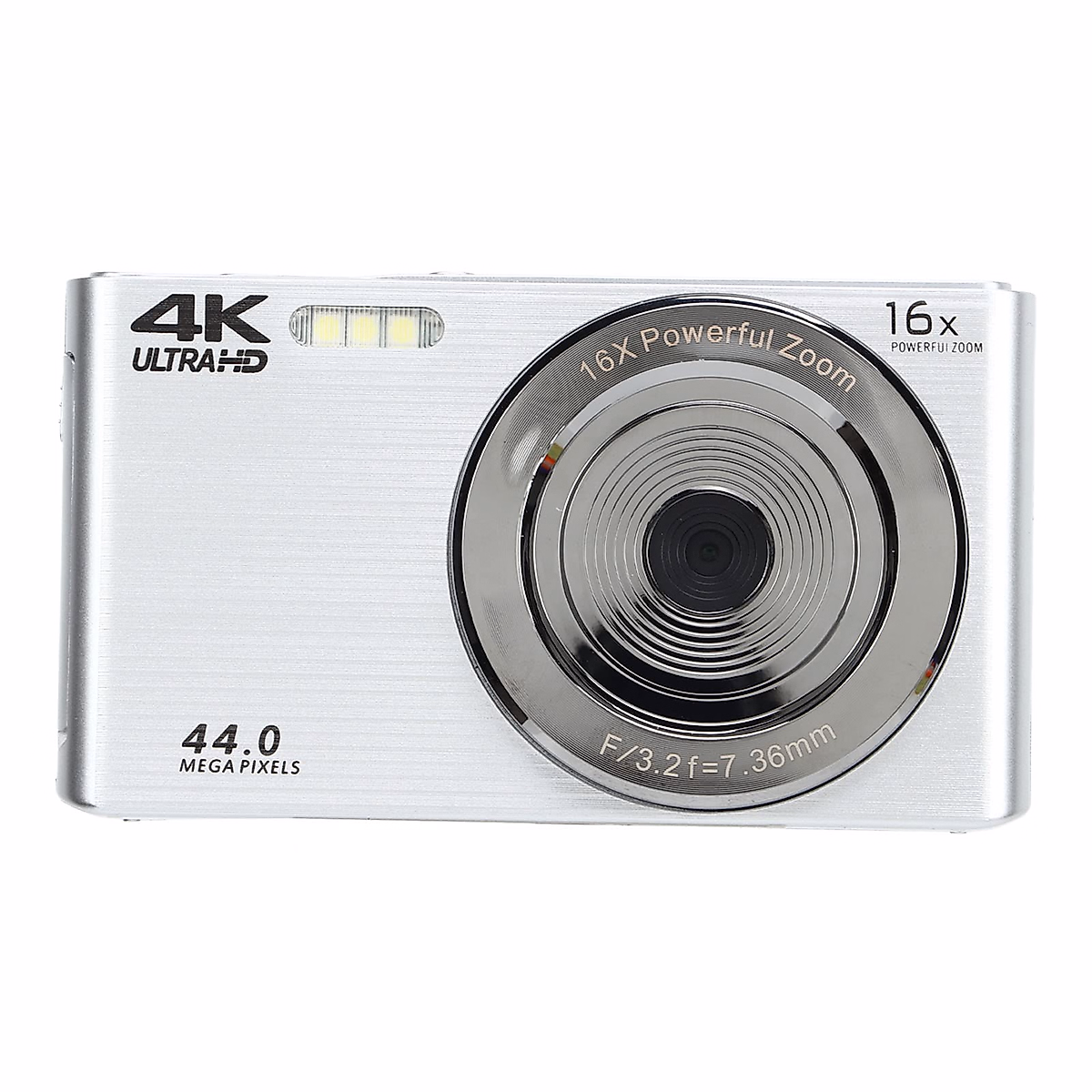 4K Digital Camera, 16X Digital Zoom 44MP Vlog Camera, 2.8in Screen, Built in Fill Light, Support USB Data Transmission, Anti Shake, for Beginners and Children (Silver)