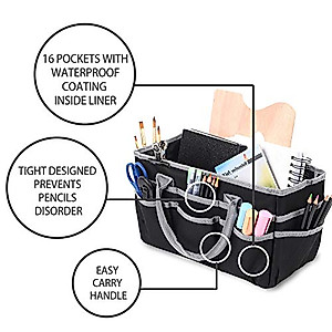 Jjring Craft and Art Organizer Tote Bag - 600D Silver Nylon Fabric Art Caddy with Pockets - for Art, Craft, Sewing, Medical, and Office Supplies Storage