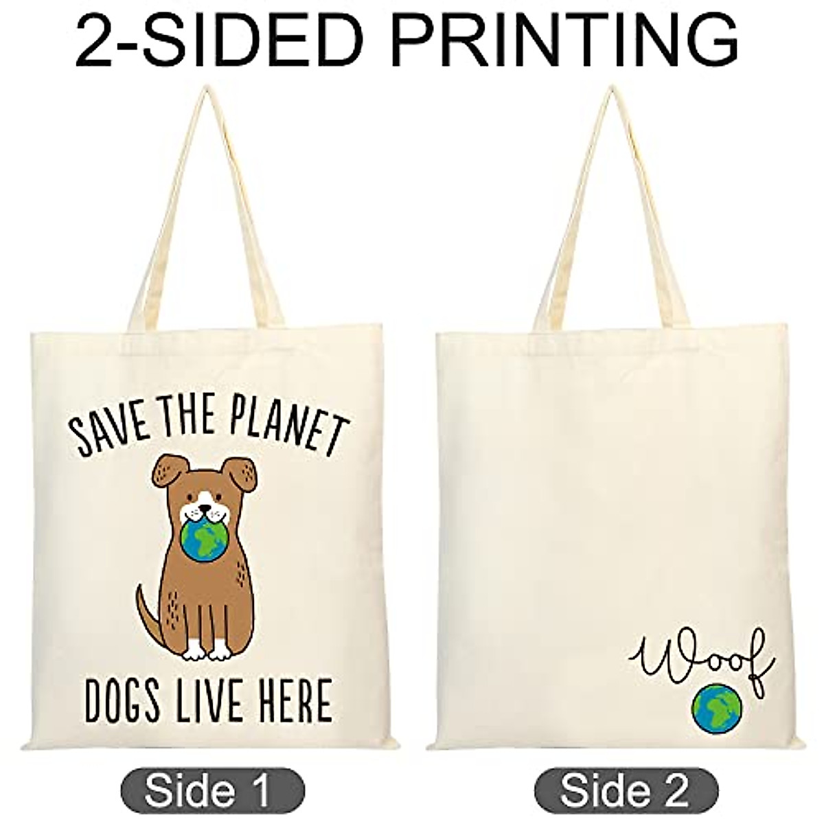 LotFancy Canvas Tote Bag for Women, Large Cute Tote Bag with Inner Pocket, Double Printed Reusable Grocery Bag for Shopping Beach School Travel, Gifts for Dog Lovers