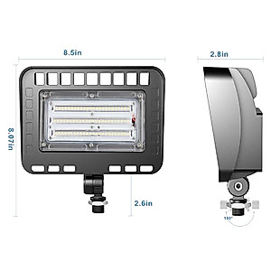 Lightdot 2Pack 70W LED Flood Light Outdoor with Knuckle, 100-277V【Driver Equipped, 5 Years Warranty】 IP65 Waterproof 10500LM, 5000K Daylight [Eqv. to 280W HPS/WH] Dusk to Dawn Photocell Sensor-Brown