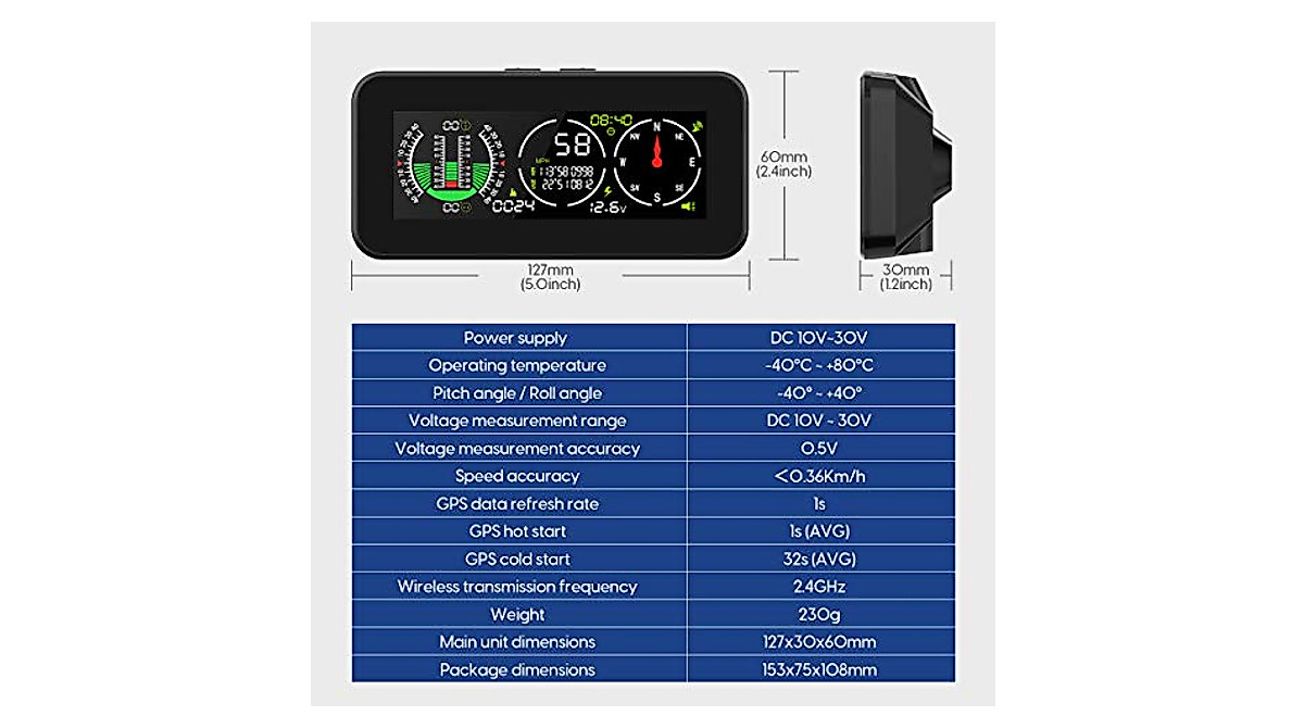 Autoand Car Inclinometer GPS Speed & Tilt Meter for Off-Road Vehicles