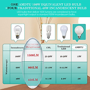 AMDTU G80/G25 Globe LED Light Bulbs 100 Watt Equivalent 1500 Lumens, 3000K Soft White Vintage LED Edison Bulb Non-dimmable 13W, Porcelain Glass E26 Standard Base 100W Retro LED Bulb, 4 Pack