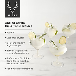 Viski Angled Stemmed, Highball, Cocktail, Vodka Tonic Glasses for Gin Lovers Gift set of 4 14oz, Clear