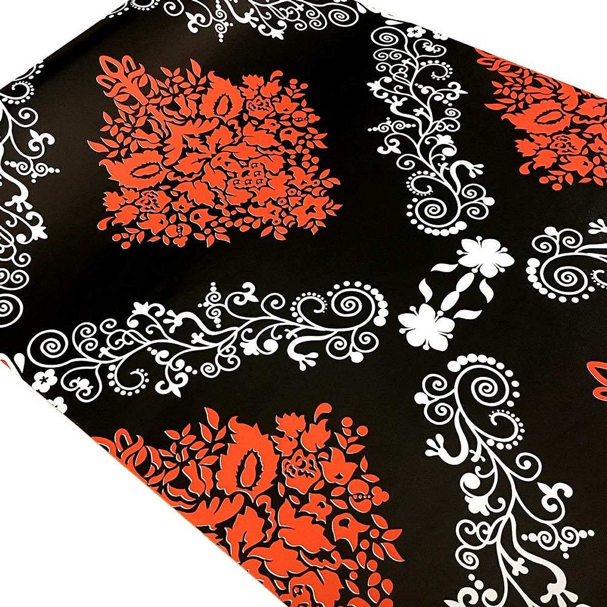 REDODECO Vintage Black Red Damask Adhesive Paper Shelf Liner Peel Stick Dresser Drawer Sticker Home Deco Wallpaper 17.7inch by 100inch