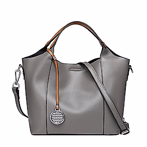 HESHE Leather Womens Shoulder Handbags 2 in 1 Bag Top Handle Tote Purse Satchel Ladies Purses Crossbody Bag (Grey)