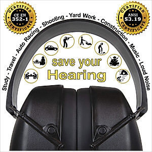 ClearArmor 2 Pack - Safety Shooting Ear Muffs Hearing Ear Protection - 31.5 dB SNR Noise Reduction - Comfortable Earmuffs that Work for Hunting, Gun Range, Mowing