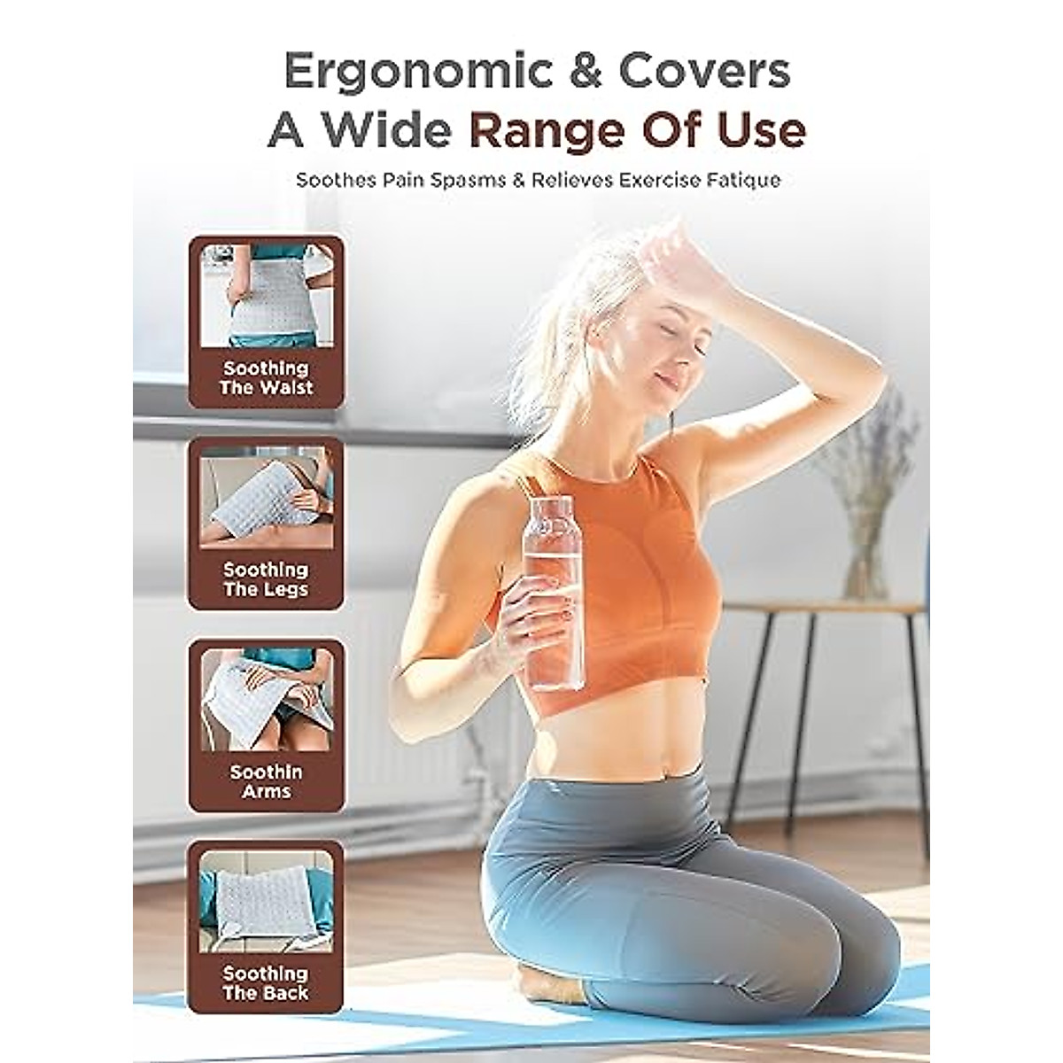 Heating Pad for Back & Cramps Relief,Electric Heat Pad Fast Heat,6 Level Heat Setting,3 Level Timming,Auto Shut Off,Machine Washable,Suitable for Back,Neck,Abdomen Pain Relief(Light Grey, 12'' × 24'')