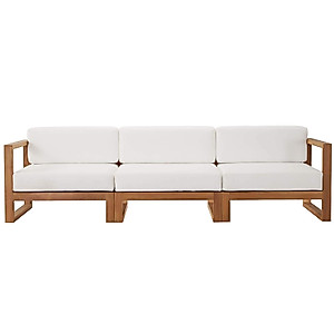 Modway EEI-4254-NAT-WHI-SET Upland Patio Teak Wood 3-Piece Sectional Sofa Set, Natural White