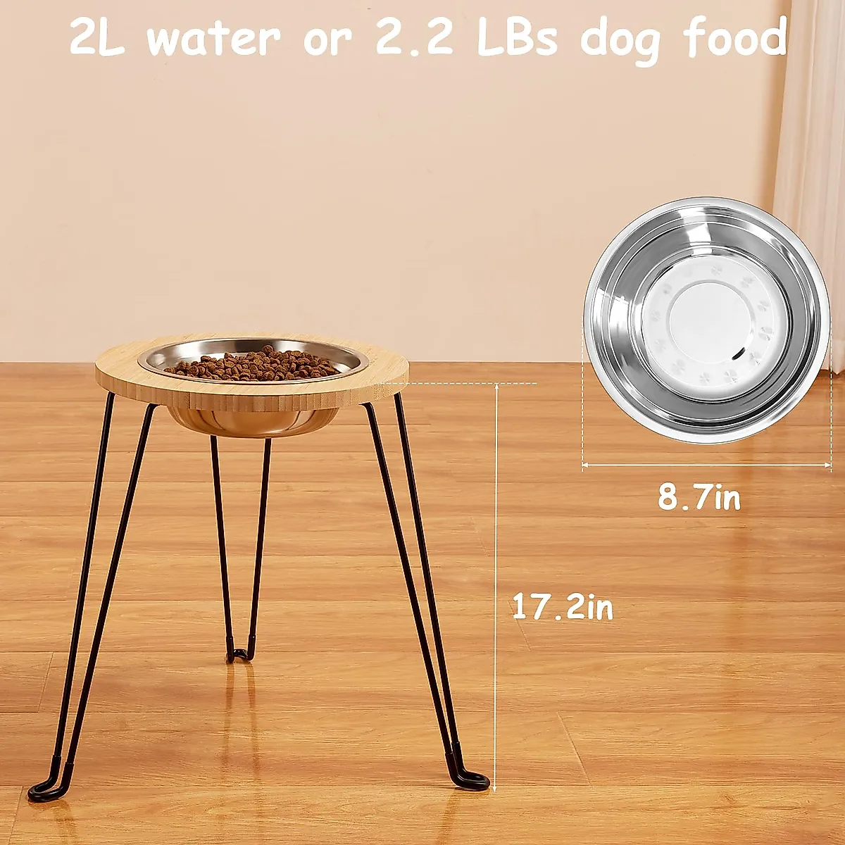 Yangbaga Elevated Dog Bowl for Large Dogs,16.3in High Extra Large Dog Bowl Stand,Comes with a Stainless Steel Bowl with Capacity of 2L Water or 2.2LBs of Dog Food
