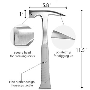 INCLY 7 PCS Geology Rock Pick Hammer Kit, with 22oz Hammer and 3 PCS Digging Chisels Set for Rock Hounding, Gold Mining & Prospecting Equipment Tool with Musette Bag, jewelers loupe, Gloves