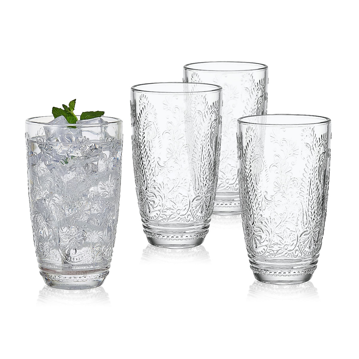 Fitz and Floyd Maddi Highball Tumbler Cups, Set of 4, Clear