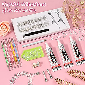 B7000 Rhinestone for Glue, 3 PCS 25ml Craft Adhesive Glue for Crafts with 3000pcs Flatback Rhinestones Gems with Picker Tool Wax Pencil Fabric Glue for Nail Art Bead Jewelry Making Clothes Shoe Bags